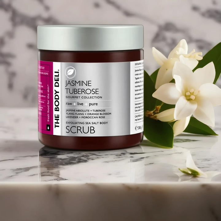 Jasmine Tuberose Body Scrub, Extra Fine Sea Salts, Detoxifies, Refines ...